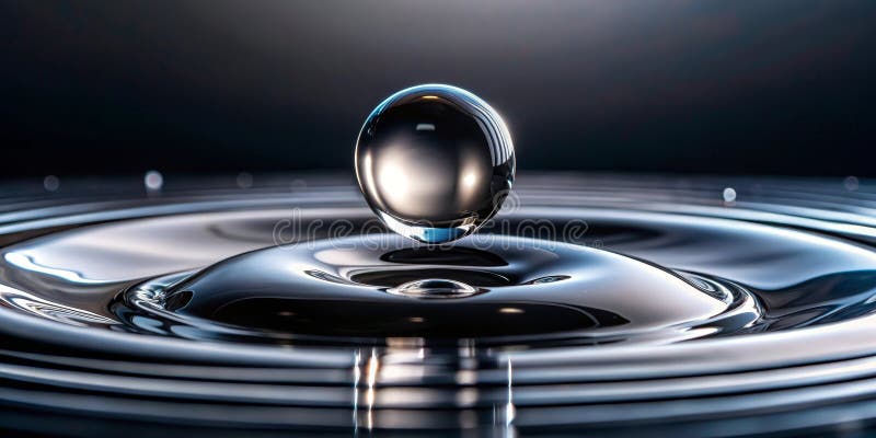 Liquid Sphere Impacting Dark Surface, Creating Concentric Ripples ...