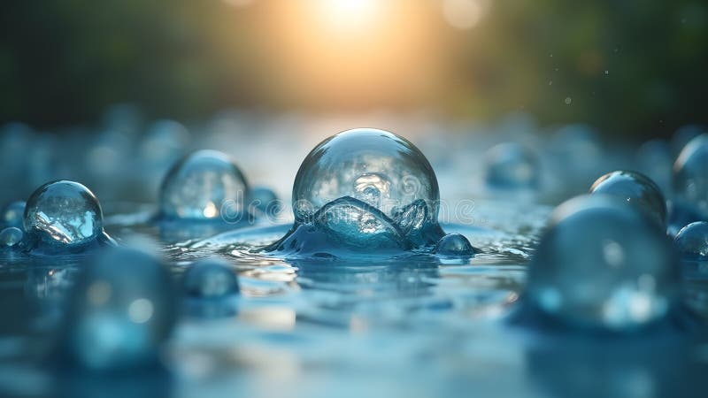 Liquid Spheres, Serene Aquatic Reflection Art Stock Illustration ...