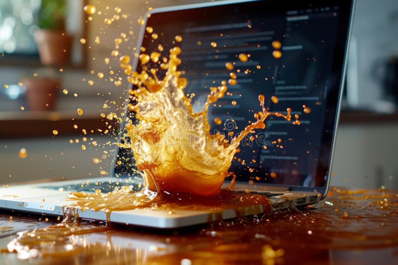 Liquid Spills Over a Laptop in a Home Setting during the Daytime ...
