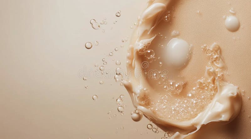 Liquid Splash in Beige Background with Bubbles Creating a Dynamic ...