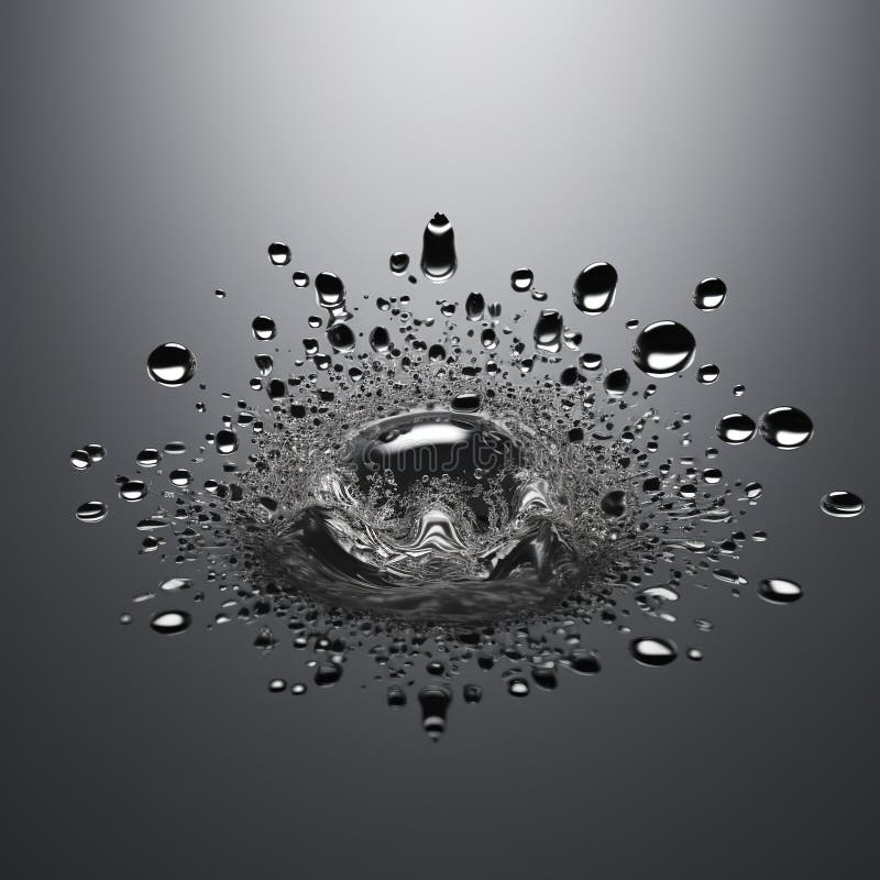 Liquid Splash. Drop of Water Isolated on Black. Monochrome Illustration ...
