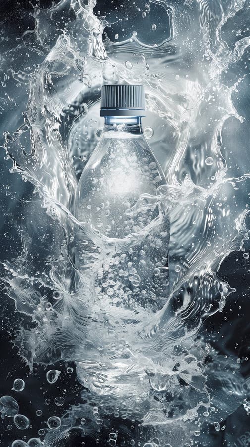 Liquid Splashes Around the Bottle of Water Creating a Freezing Pattern ...