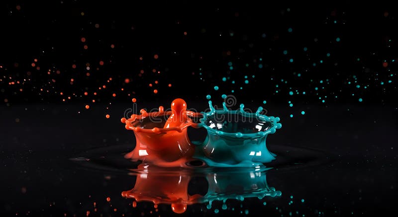 Liquid Splashes Colliding Creates Crown Shapes on Reflective Surface ...