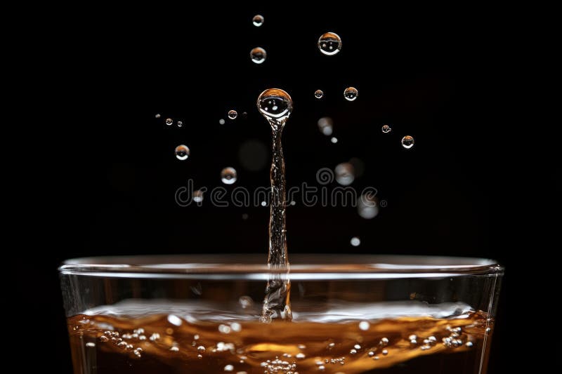 Liquid Splashing in a Glass Creating a Column and Drops on a Black ...