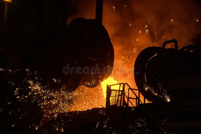 Liquid Steel is Poured from a Metallurgical Ladle Stock Photo - Image ...