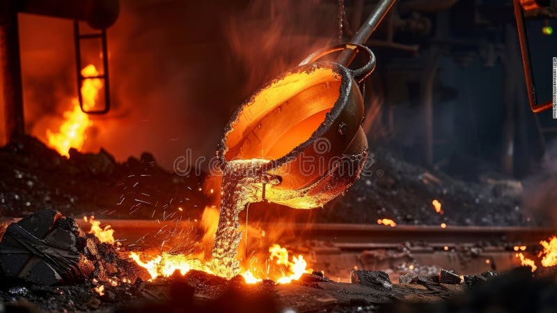 Liquid Steel is Poured from a Metallurgical Ladle Stock Image - Image ...