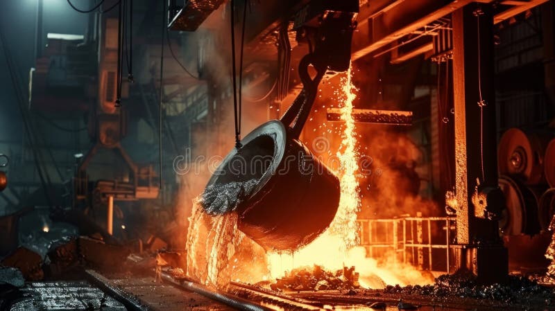 Liquid Steel is Poured from a Metallurgical Ladle Stock Photo - Image ...
