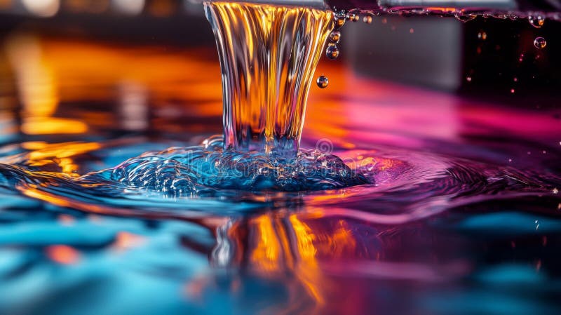 Liquid Stream Falling into Vibrant Colored Water Stock Illustration ...