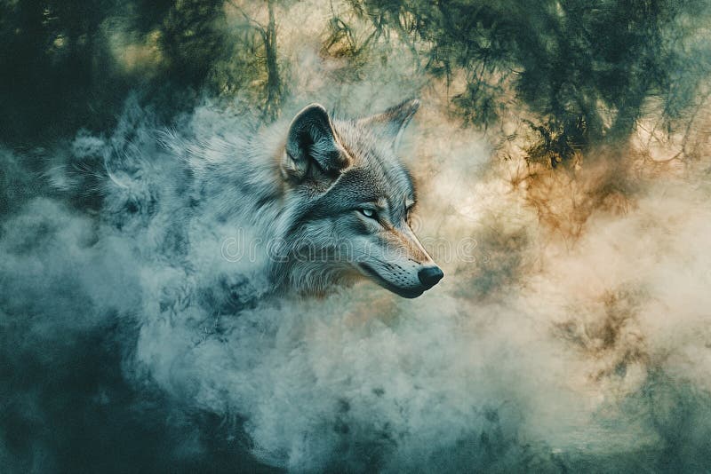 Liquid Wolf Dissolving into Mist in an Abstract Setting Stock ...