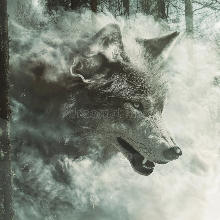Liquid Wolf Dissolving into Mist in an Abstract Setting Stock ...