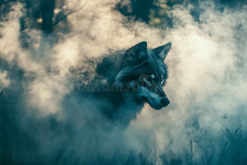 Liquid Wolf Dissolving into Mist in an Abstract Setting Stock ...