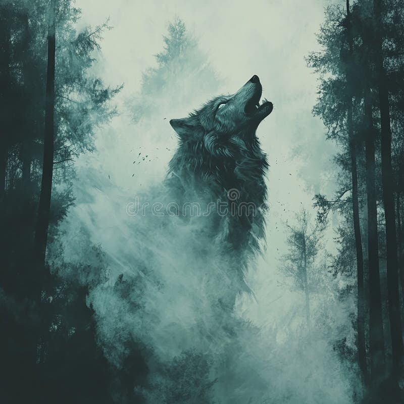 Liquid Wolf Dissolving into Mist in an Abstract Setting Stock ...