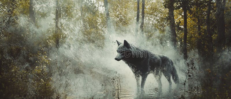 Liquid Wolf Dissolving into Mist in an Abstract Setting Stock ...