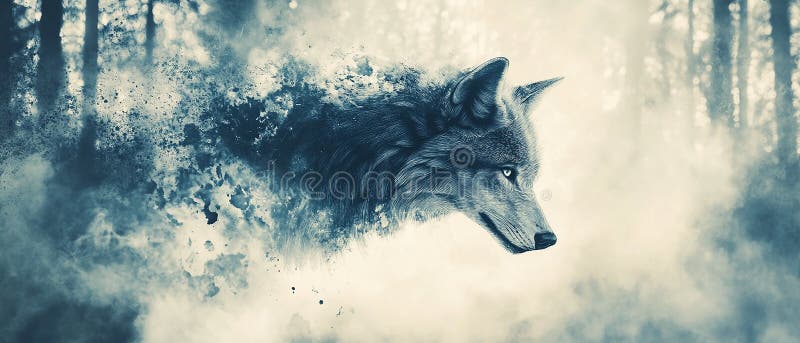 Liquid Wolf Dissolving into Mist in an Abstract Setting Stock ...