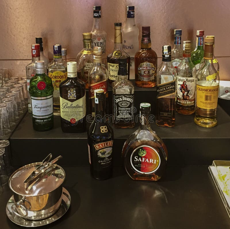 Liquor Cabinet Filled with Various High End Alcoholic Drinks Editorial ...
