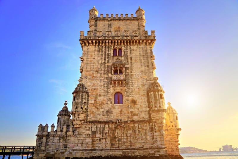 Lisbon, Belem Tower at Sunset Stock Image - Image of historical, castle ...