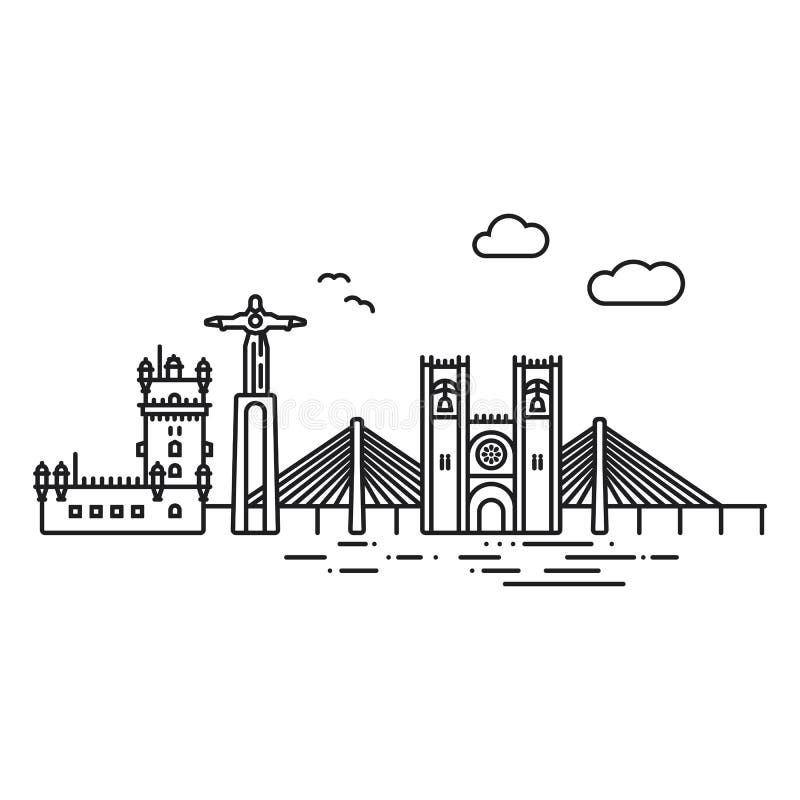 Lisbon Cityscape Line Icon Style Vector Illustration Stock Vector ...