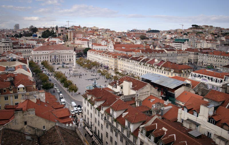 Lisbon Cityscape View from Above - Rossio Square Stock Photo - Image of ...