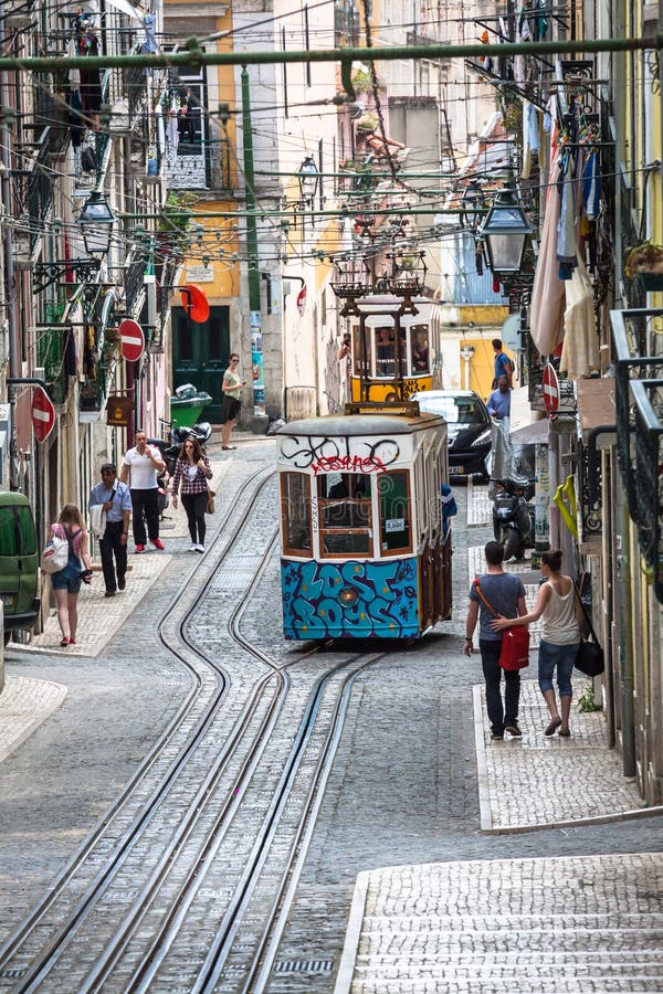 Lisbon,Portugal-April 12,2015:the Bica Funicular (Elevador Da Bi ...