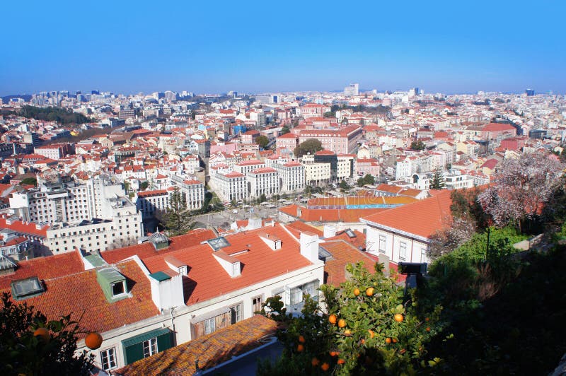 Lisbon Spring Skyline with Portugal Flag Stock Photo - Image of ...