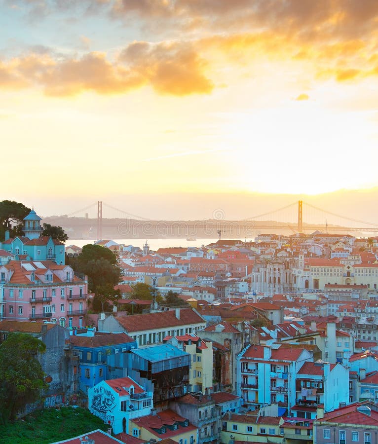 Lisbon at sunset, Portugal editorial stock photo. Image of light - 92192498