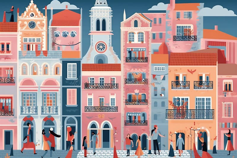 Lisbon Urban Landscape. Pattern with Houses Stock Photo - Image of ...
