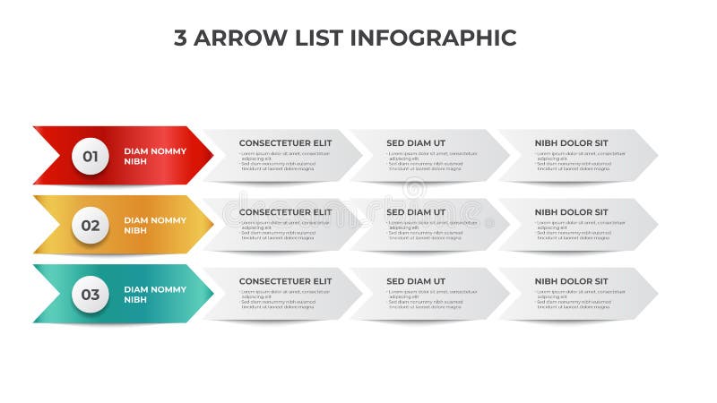 3 List of Arrow Process Diagram, Infographic Element Template Vector ...