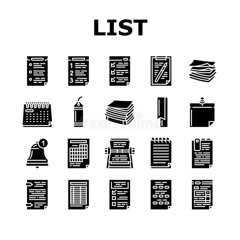 List Check Document Tick Icons Set Vector Stock Illustration ...