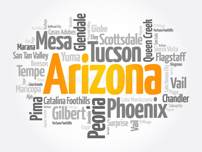 List of Cities in Arizona USA State, Word Cloud Concept Background ...