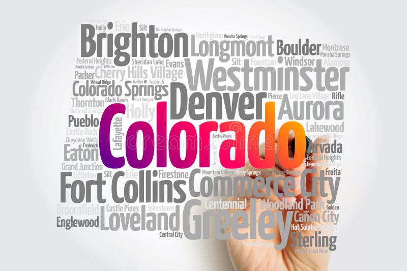 List of Cities in Colorado USA State, Map Silhouette Word Cloud Map ...