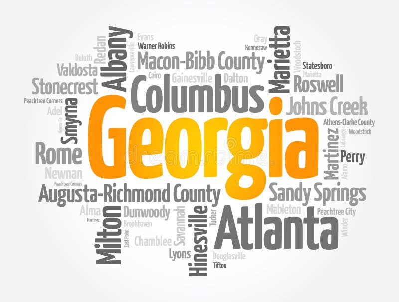 List of Cities in Georgia USA State, Word Cloud Concept Background ...