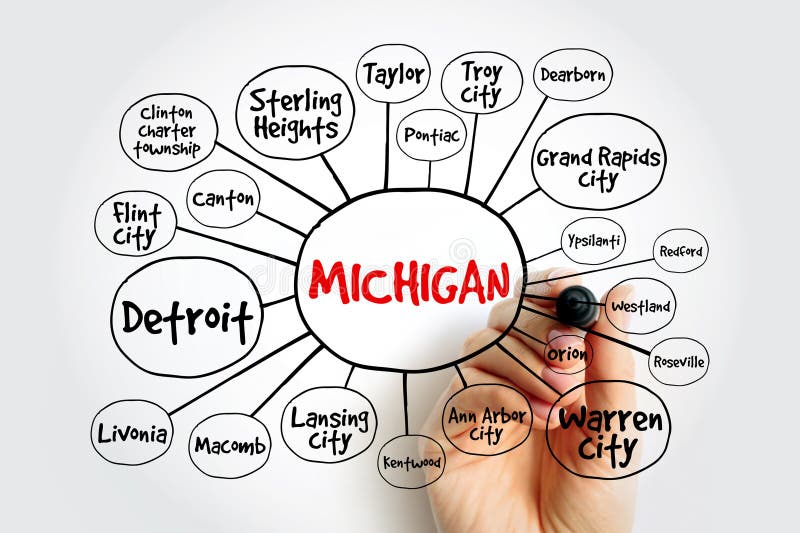 List of Cities in Michigan USA State Mind Map, Concept for ...