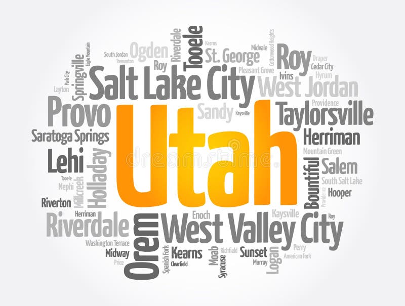 List of Cities in Utah USA State, Word Cloud Concept Background Stock ...