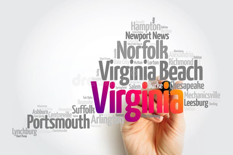 List of Cities in Virginia USA State, Map Silhouette Word Cloud Map ...
