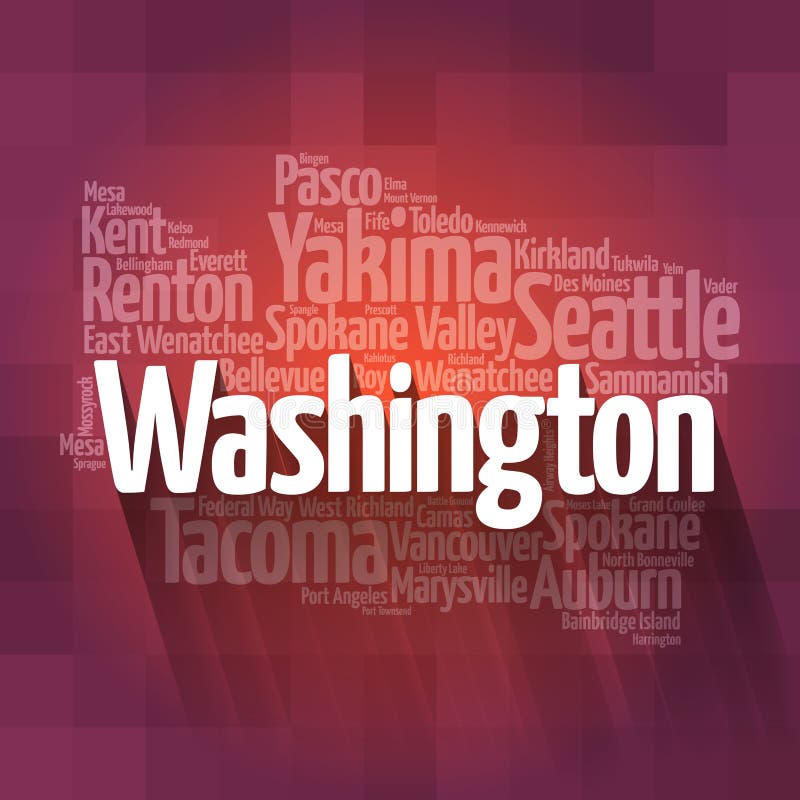 List of Cities in Washington USA State, Map Silhouette Word Cloud Map ...
