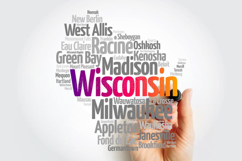 Wisconsin State Map Word Cloud Cities Stock Photos - Free & Royalty ...