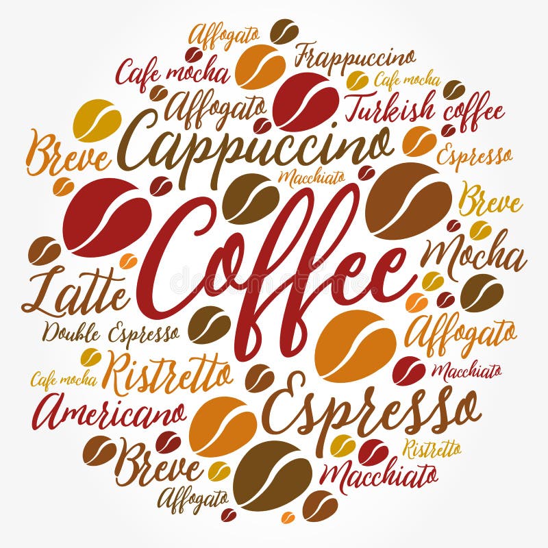 List of Coffee Drinks Words Cloud Collage Stock Illustration ...