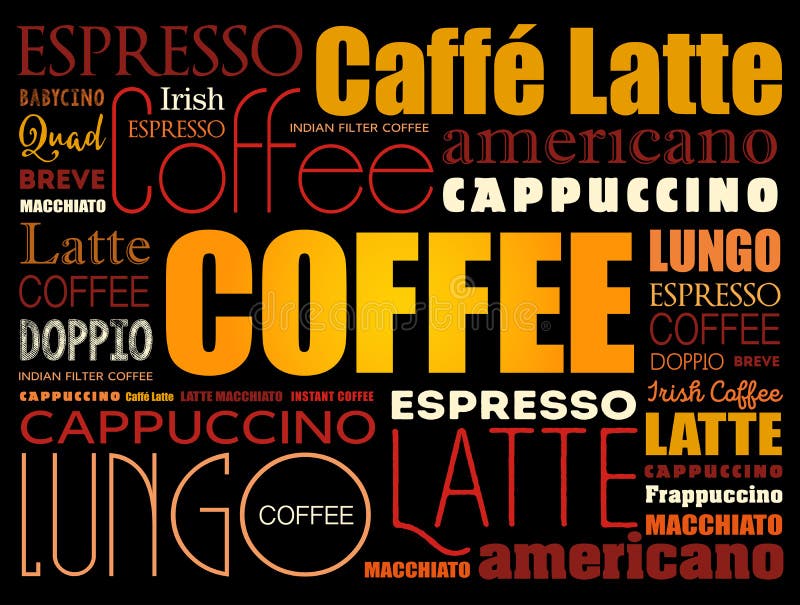 List of Coffee Drinks Words Cloud Collage Stock Illustration ...