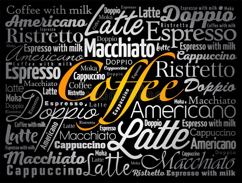 List of Coffee Drinks Words Cloud, Poster Background Stock Illustration ...