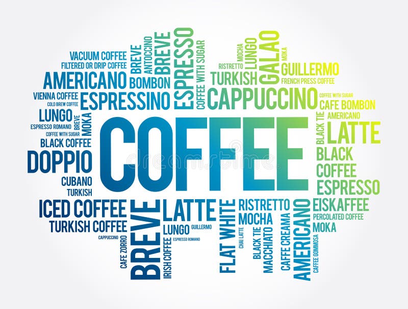 List of Coffee Drinks Words Cloud, Poster Background Stock Illustration ...