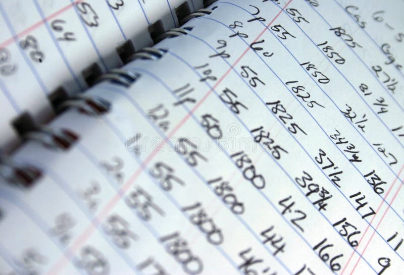 List of Hand Written Numbers in a Spiral Bound Booklet Stock Photo ...