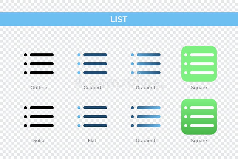 List Icon in Different Style. List Vector Icons Designed in Outline ...