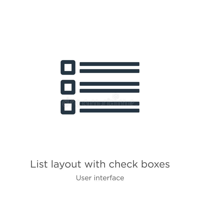 List Layout with Check Boxes Icon Vector. Trendy Flat List Layout with ...