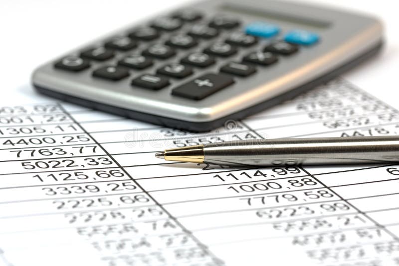 List with Numbers for Calculation Plus Calculator and Ballpoint Pen ...