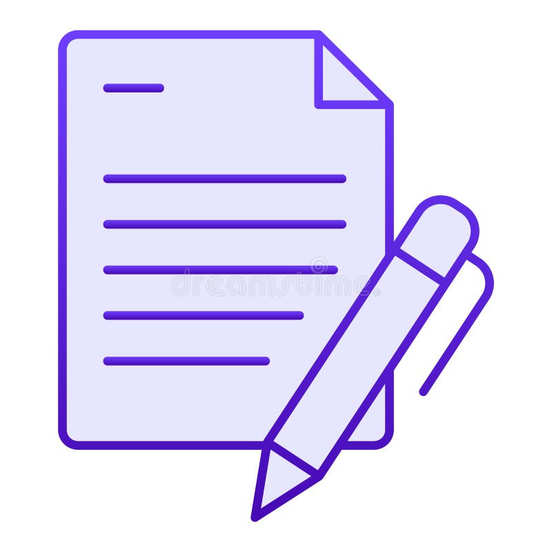 List and Pen Flat Icon. Papers with Pen Blue Icons in Trendy Flat Style ...