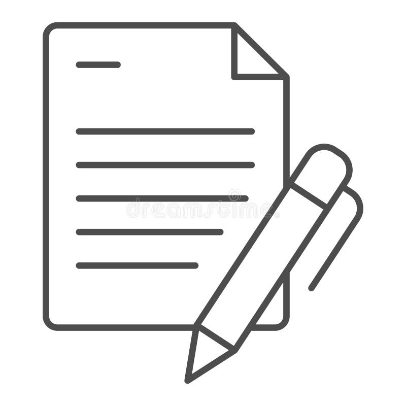 List and Pen Thin Line Icon. Papers with Pen Vector Illustration ...