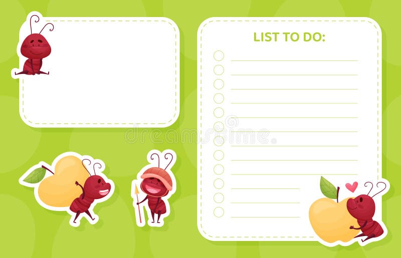 List To Do Card with Cute Ant Character Vector Template Stock Vector ...