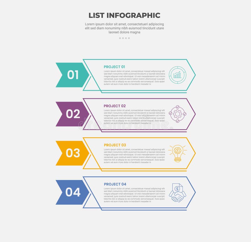 List Vertical Stacked Process Infographic Outline Style with 4 Point ...