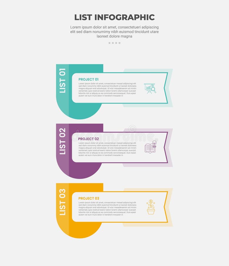 List Vertical Stacked Process Infographic Outline Style with 3 Point ...