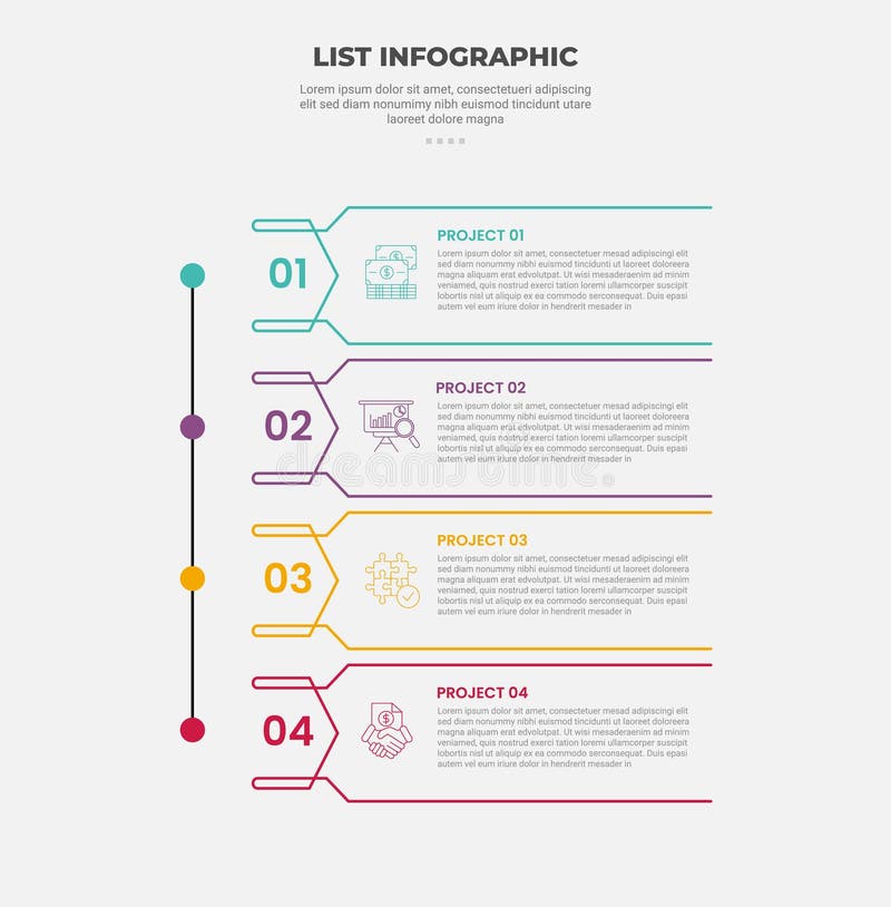 List Vertical Stacked Process Infographic Outline Style with 4 Point ...
